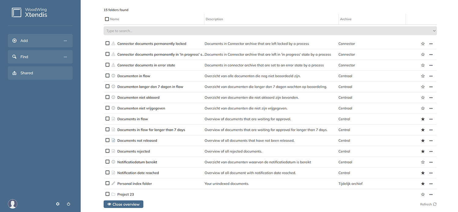 Working with folders in Xtendis 7 – Home