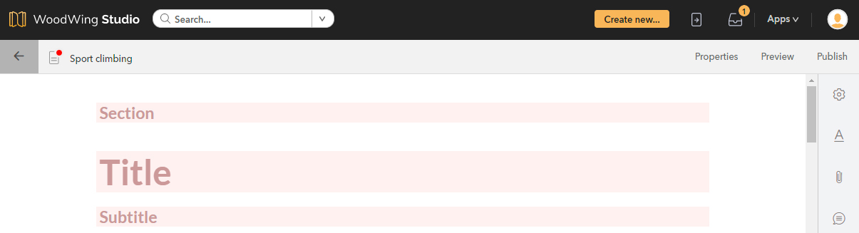 The components of a Digital article in Studio – Home