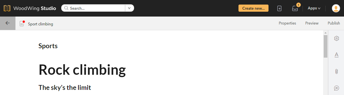 The components of a Digital article in Studio – Home