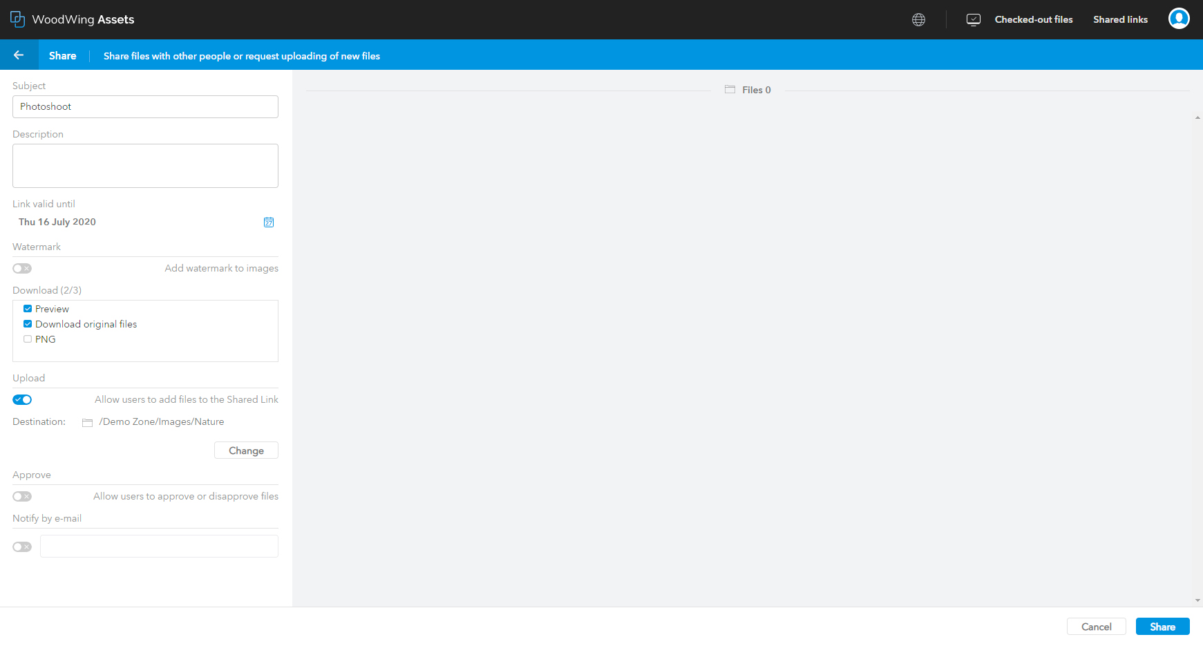 Requesting a user to upload files using Assets – Home