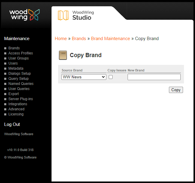 Copying a Brand in Studio Server – Home
