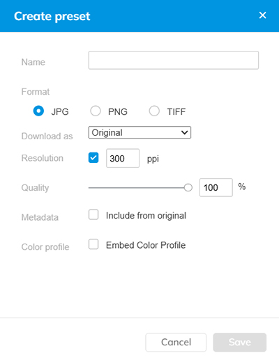 Setting up Download presets in Assets 10 – Help Center